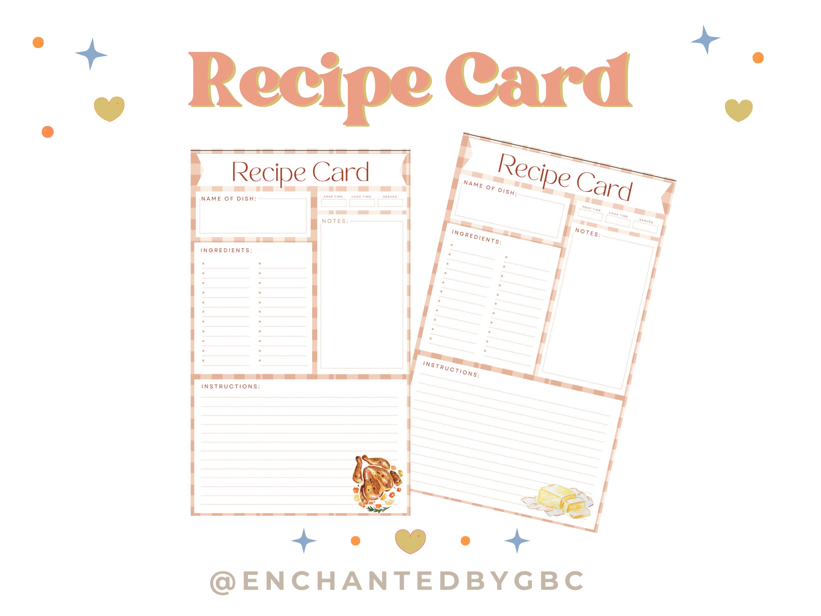 Chicken Recipe Card, Recipe Card Template Downloadable Recipe Card ...