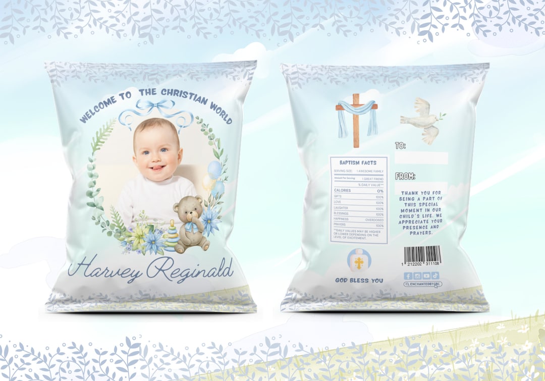 Custom Baptism or Christening Chip Bag, Personalized Christening Favors ...