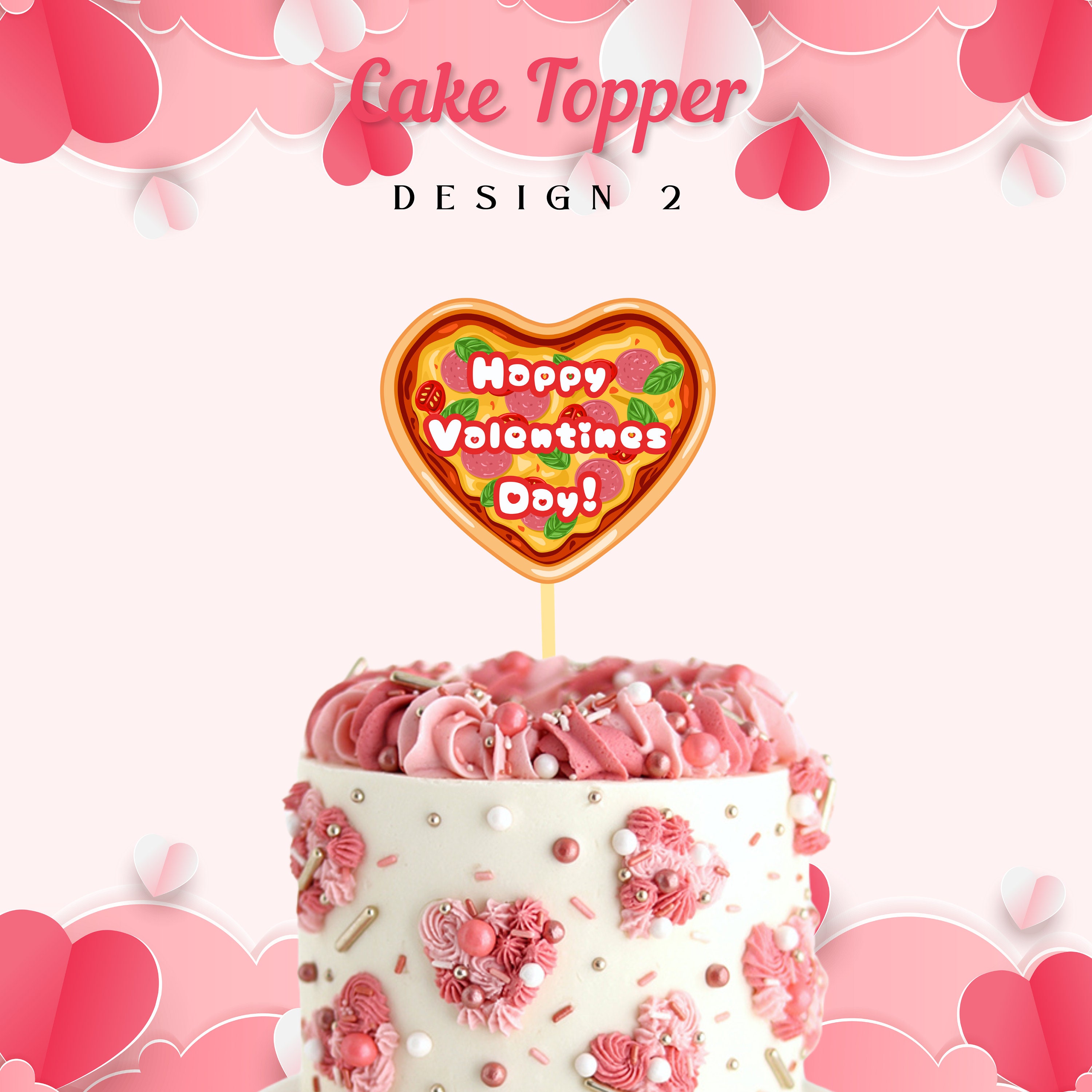 Printable Cake Topper, Valentines Day Cake Topper, Red Topper, Cute ...