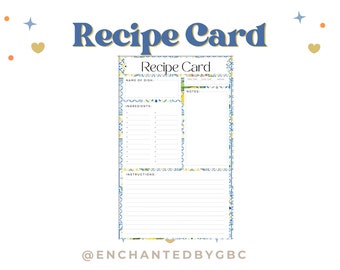 Chicken Recipe Card, Recipe Card Template Downloadable Recipe Card ...