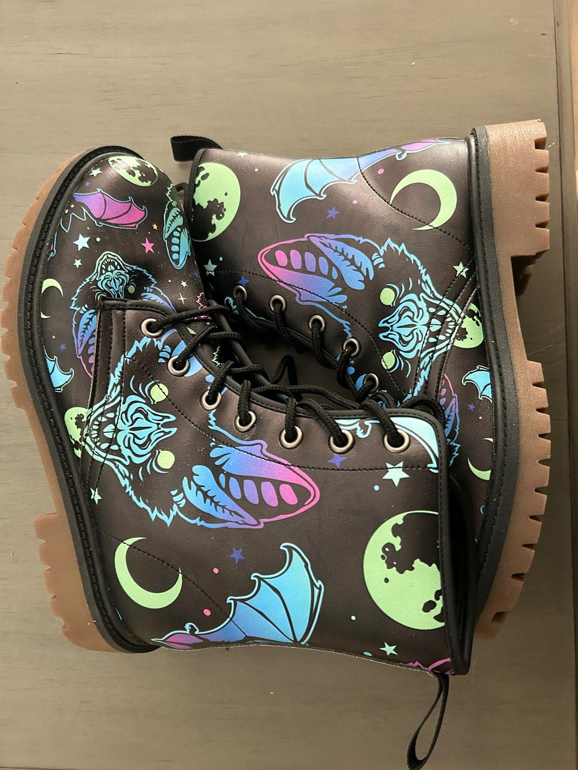 Bats and Moons Vegan Leather Boots - Etsy