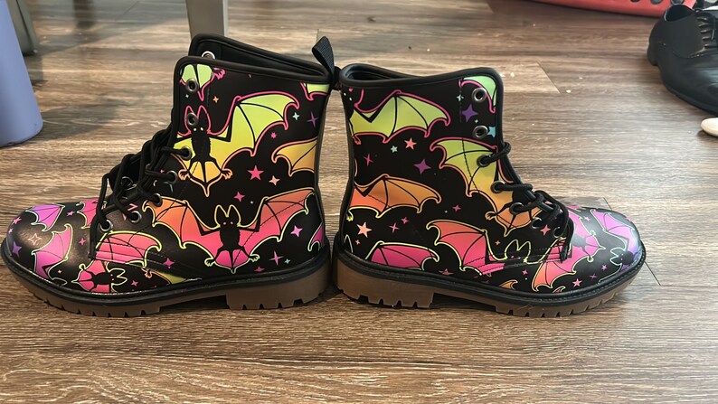 Rainbow Bats Vegan Leather Boots - Etsy