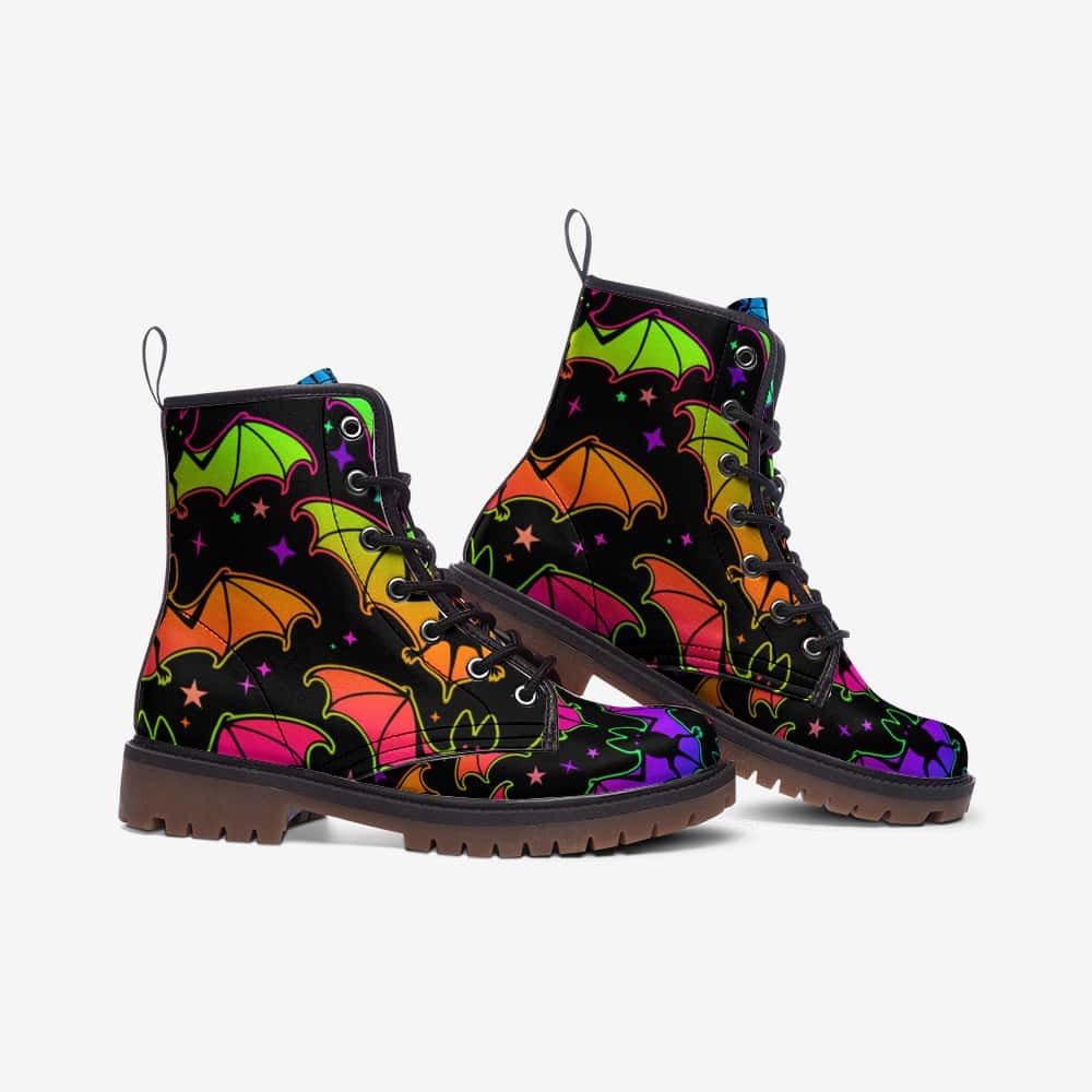Rainbow Bats Vegan Leather Boots - Etsy