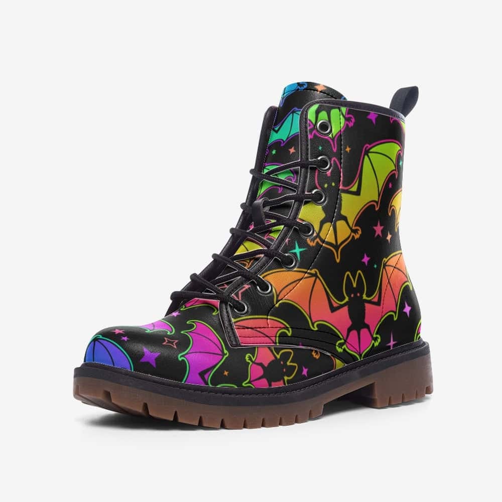 Rainbow Bats Vegan Leather Boots - Etsy