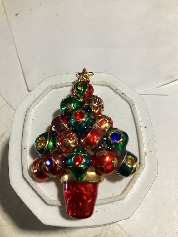 Signed CHRISTOPHER RADKO Pin Brooch Tree Wreath Ename… - Gem