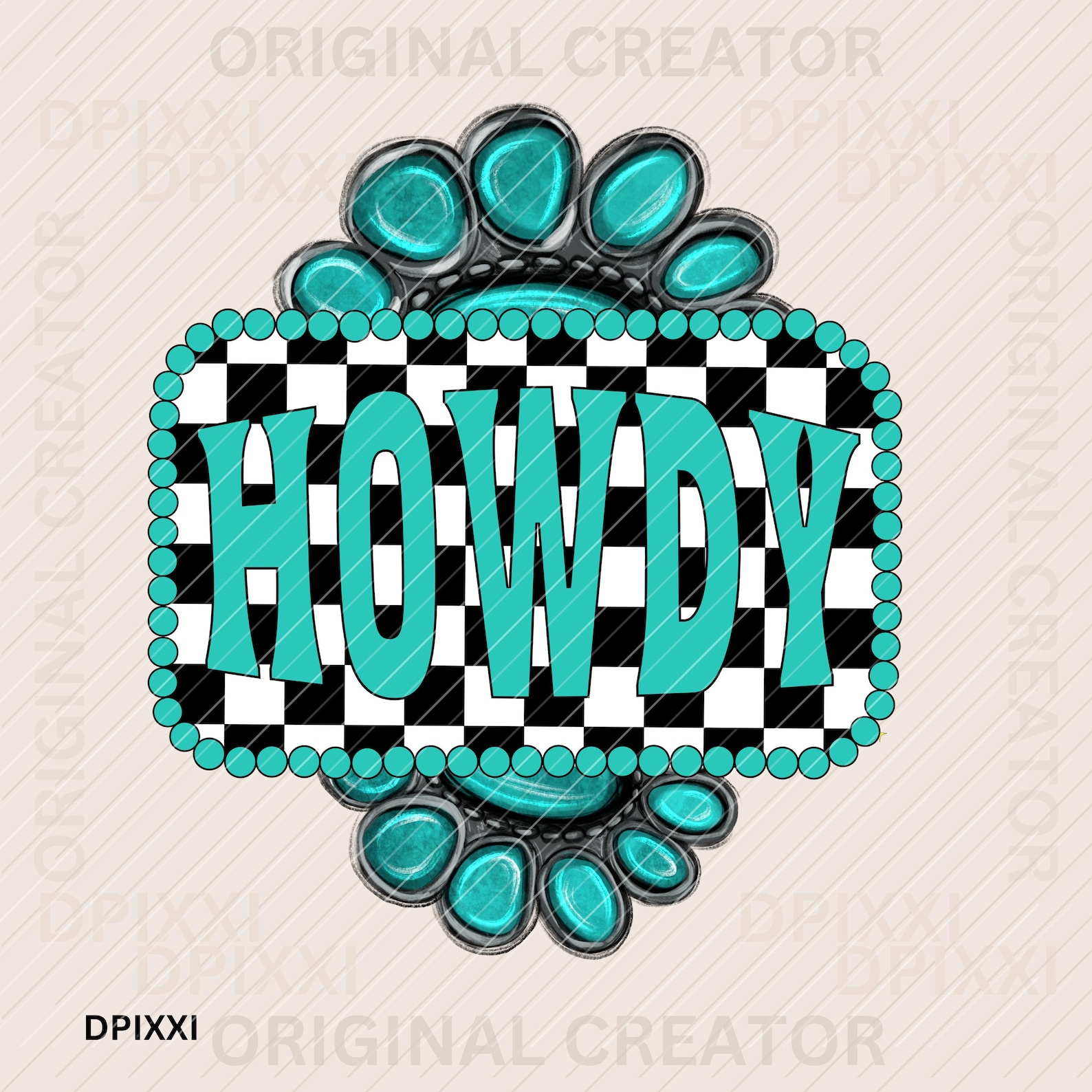Howdy Checker Turquoise Concho Frame PNG Digital Download | Turquoise ...