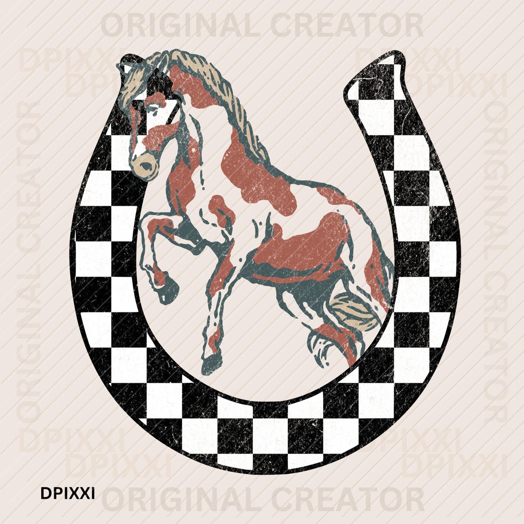 Calm Horse Western Checker PNG * Checker Horseshoe Sublimations ...