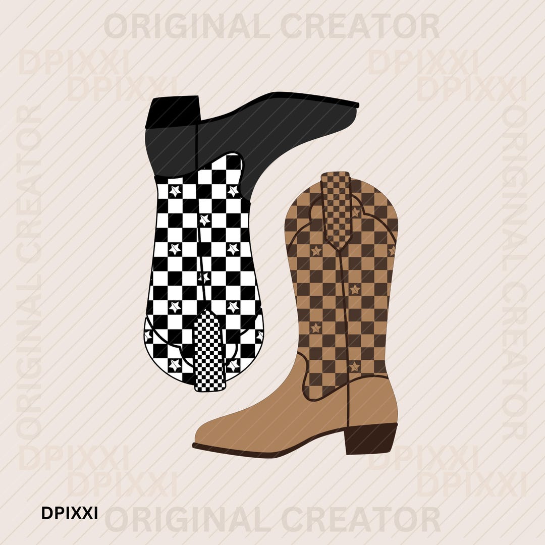 Star Checker Boots PNG * Beige Coastal Cowgirl Png, Brown Checker Boots ...