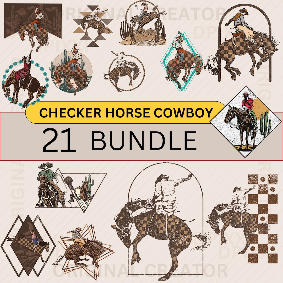 Bundle Checker Horse Cowboy PNG * Western Cowboy Bundle, Sublimation ...