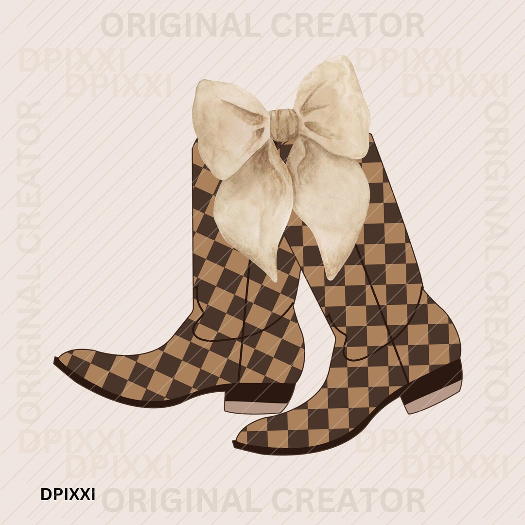 Bow Chocolate Brown Checker Boots PNG * Beige Coastal Cowgirl Png ...