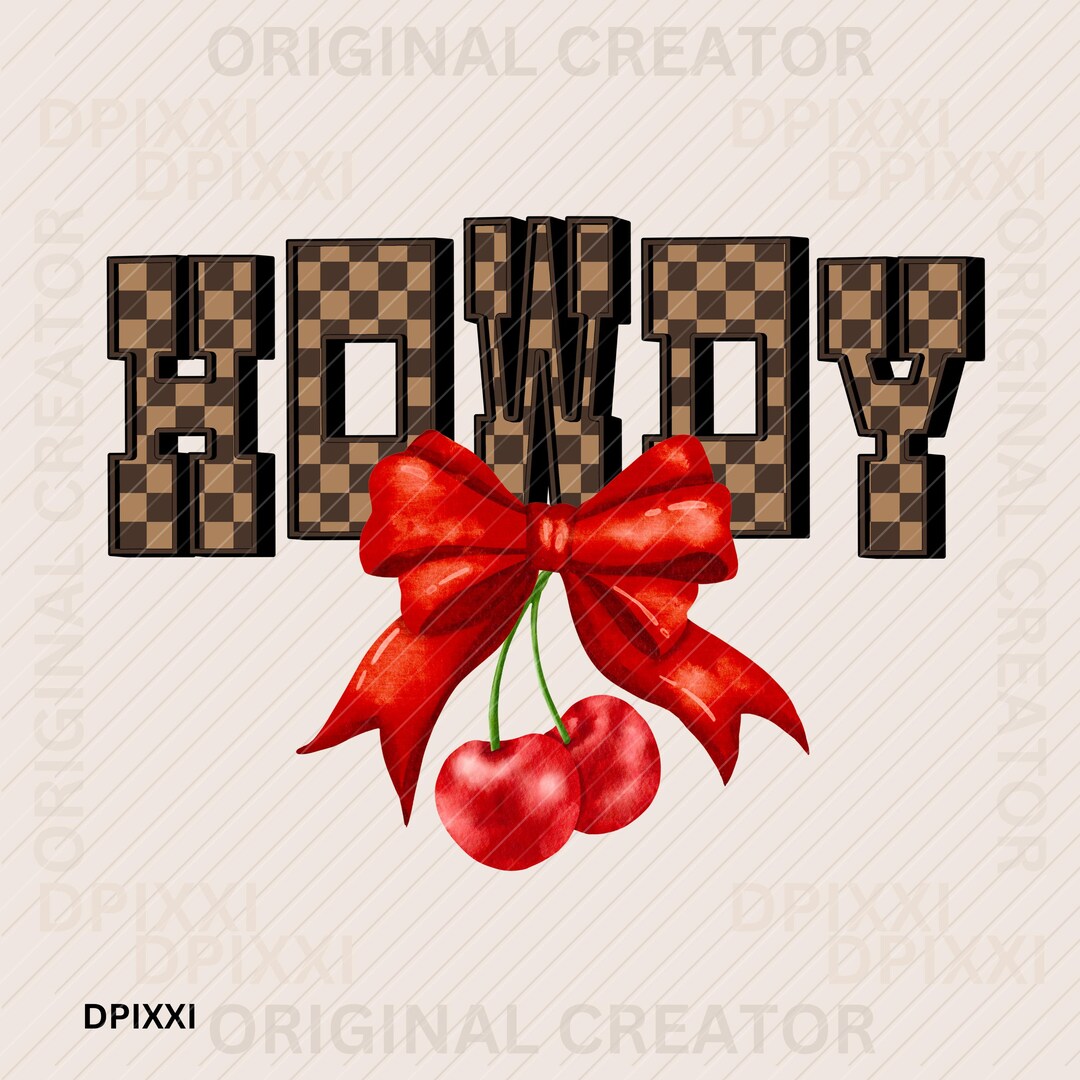 Howdy Checker Cherry Bow PNG | Trendy Cowgirl Design | Red Bow Cherry ...