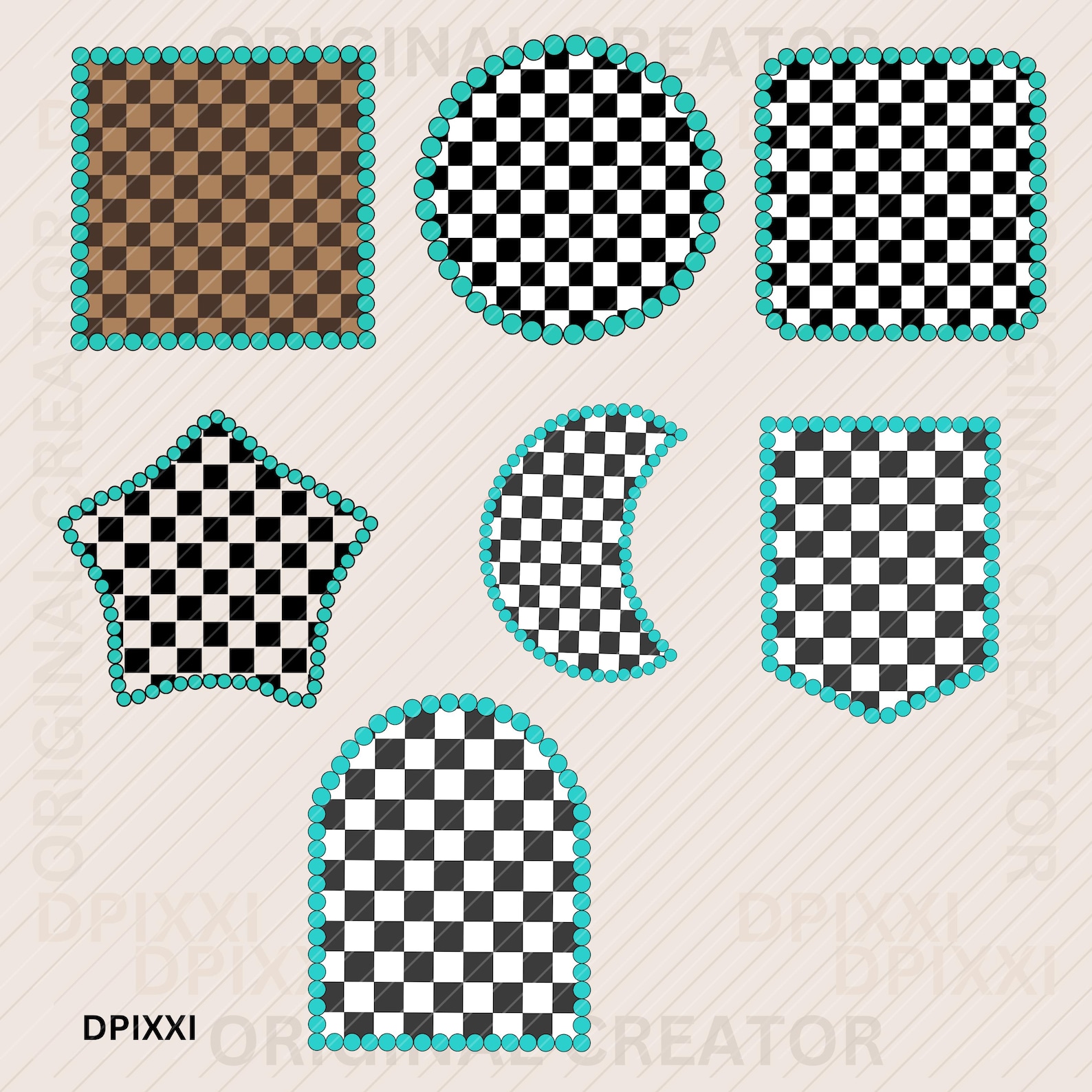 EDITABLE Turquoise Checker Frame Bundle Png, Svg * Turquoise Frame ...