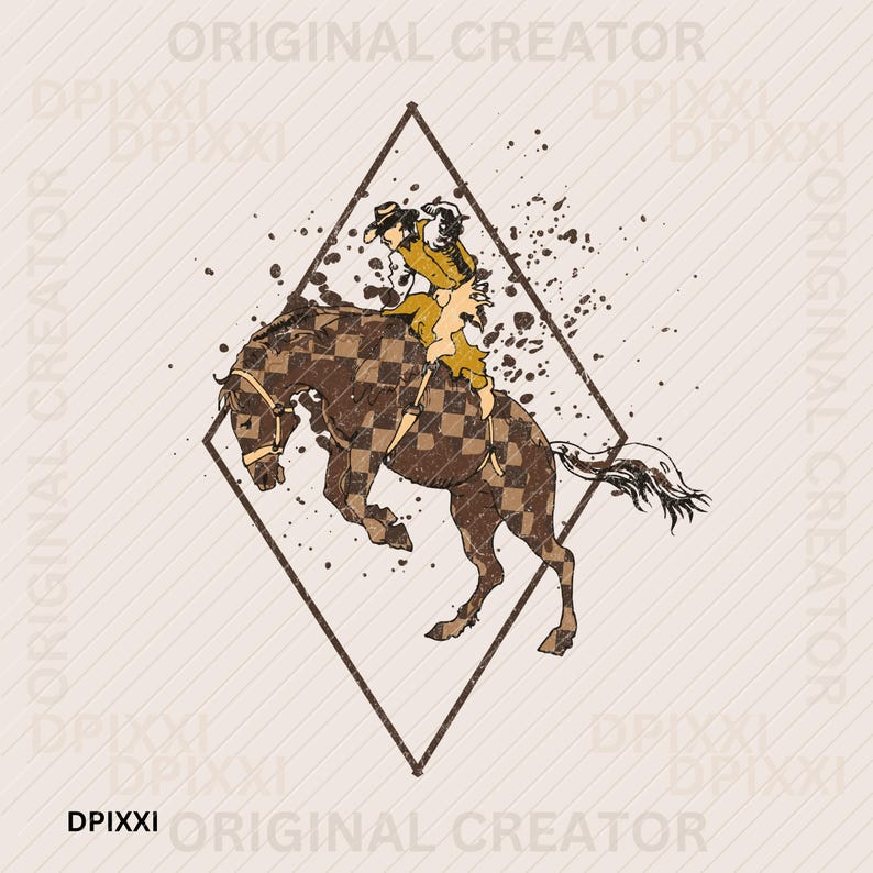 Splashing Cowboy Checker Horse PNG * Cowboy Western Instant Digital ...
