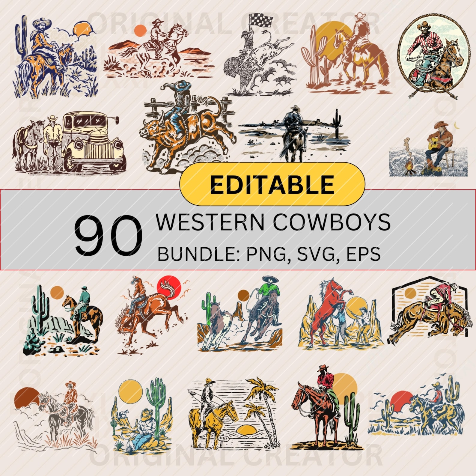 EDITABLE Cowboy Bundle Png, Svg, Eps * Cowboy Bundle Png, Western Png ...