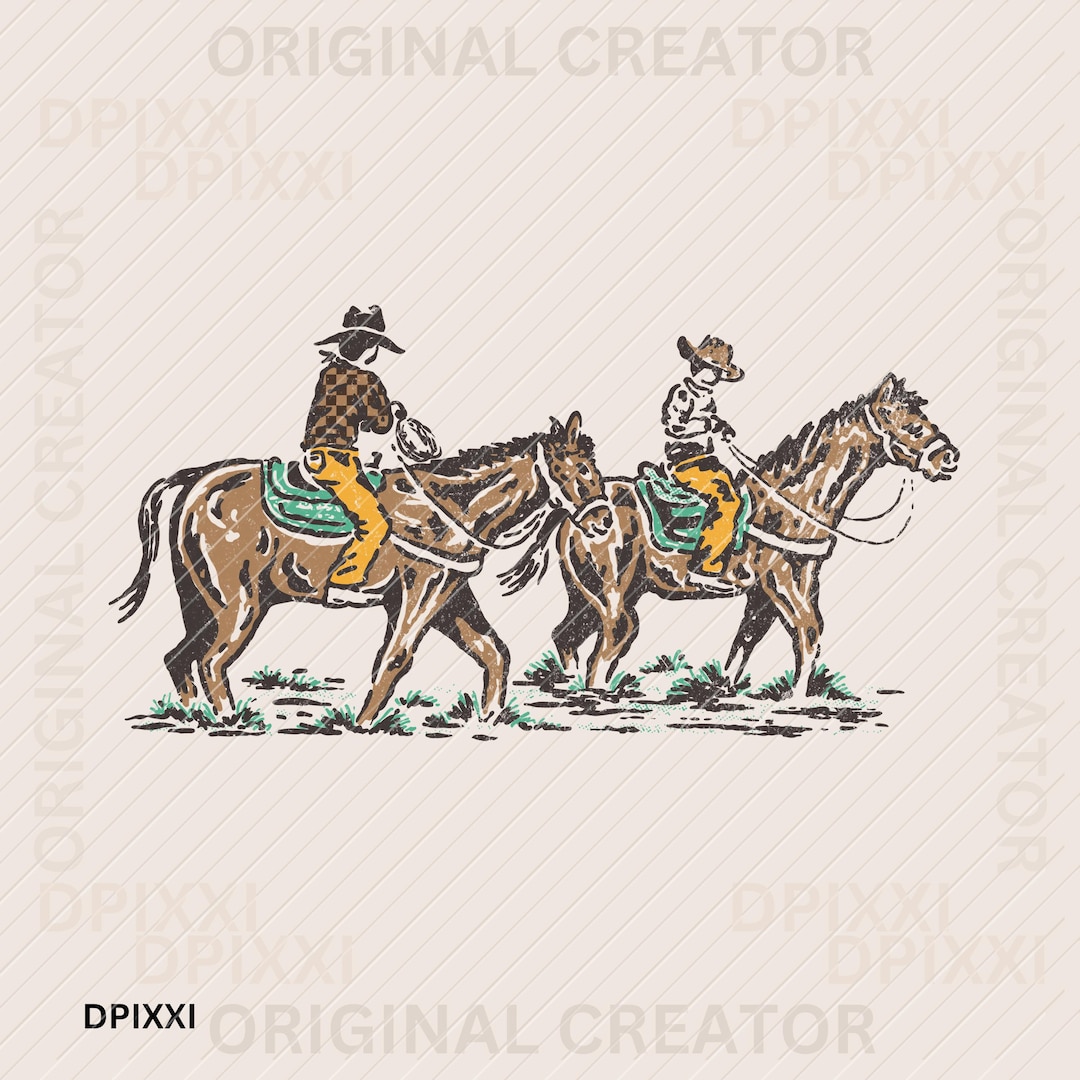 Two Cowboy Friends Riding Horse PNG Trendy Shirt Designs DTF Transfers ...
