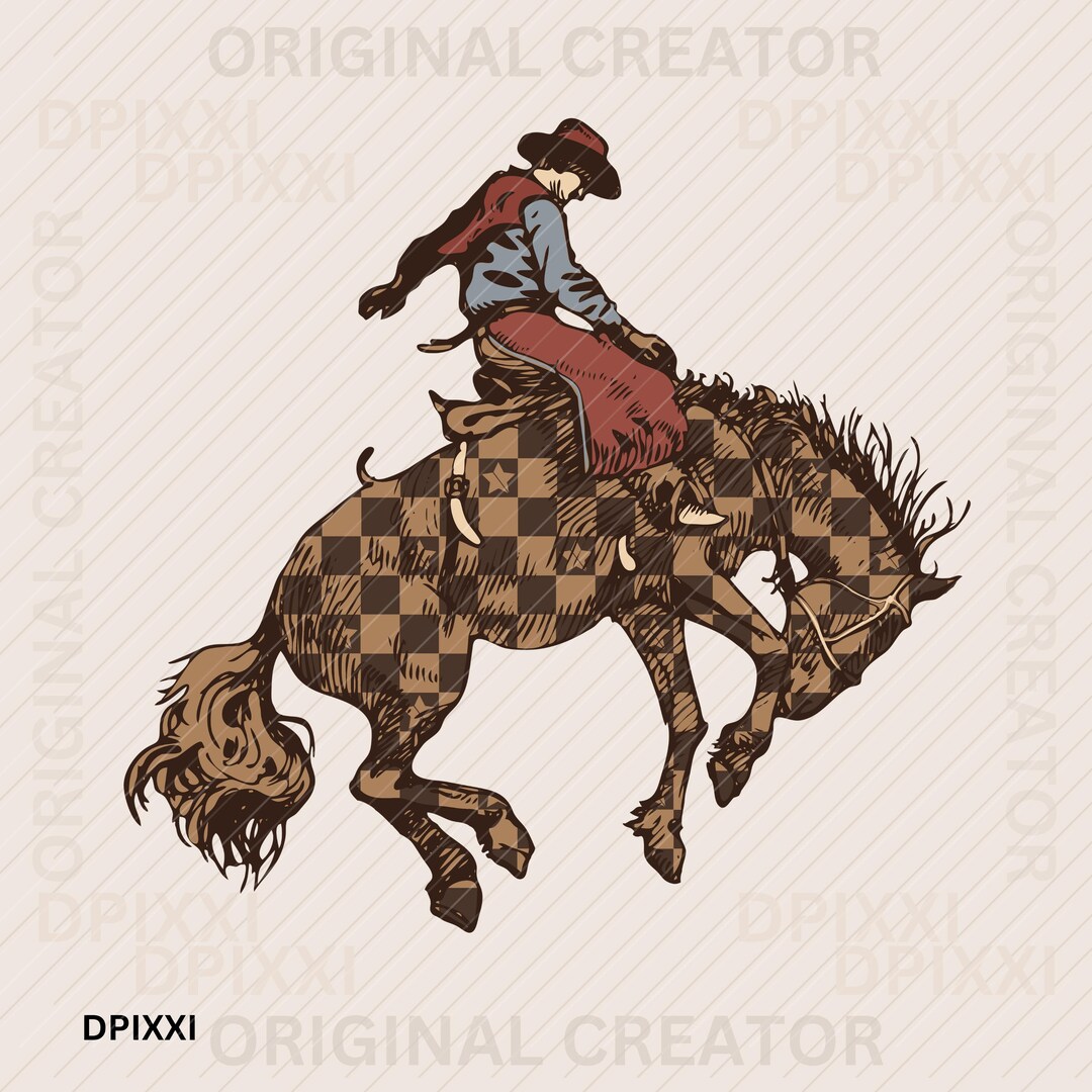 Asset Untamed Checker Cowboy PNG * Cowboy Riding a Bucking Horse ...