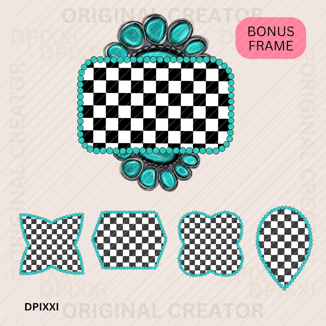 EDITABLE Turquoise Checker Frame Bundle Png, Svg * Turquoise Frame ...