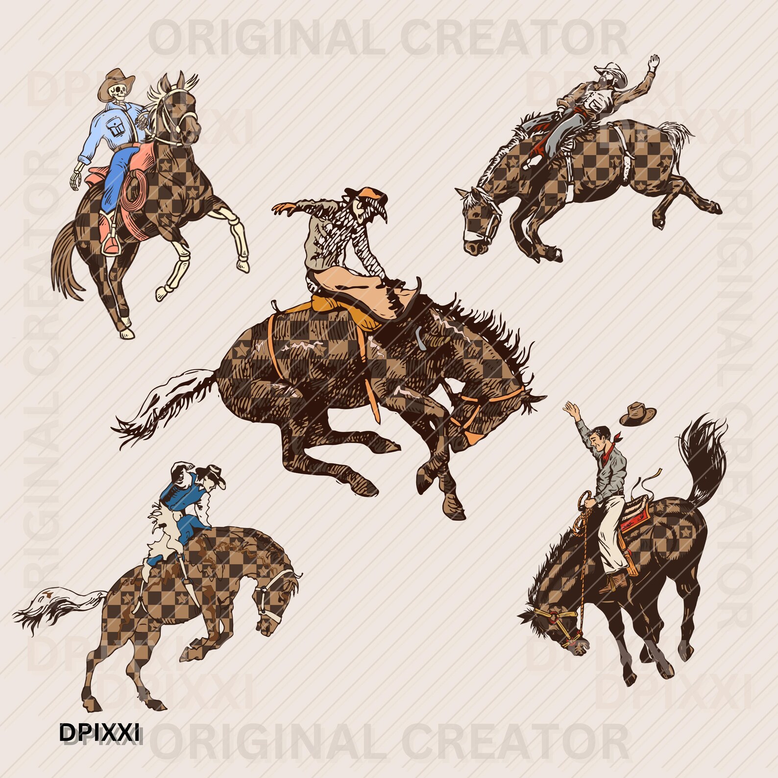 Bundle #2 Checker Horse Cowboy PNG * Western Checker Clipart, Checker ...