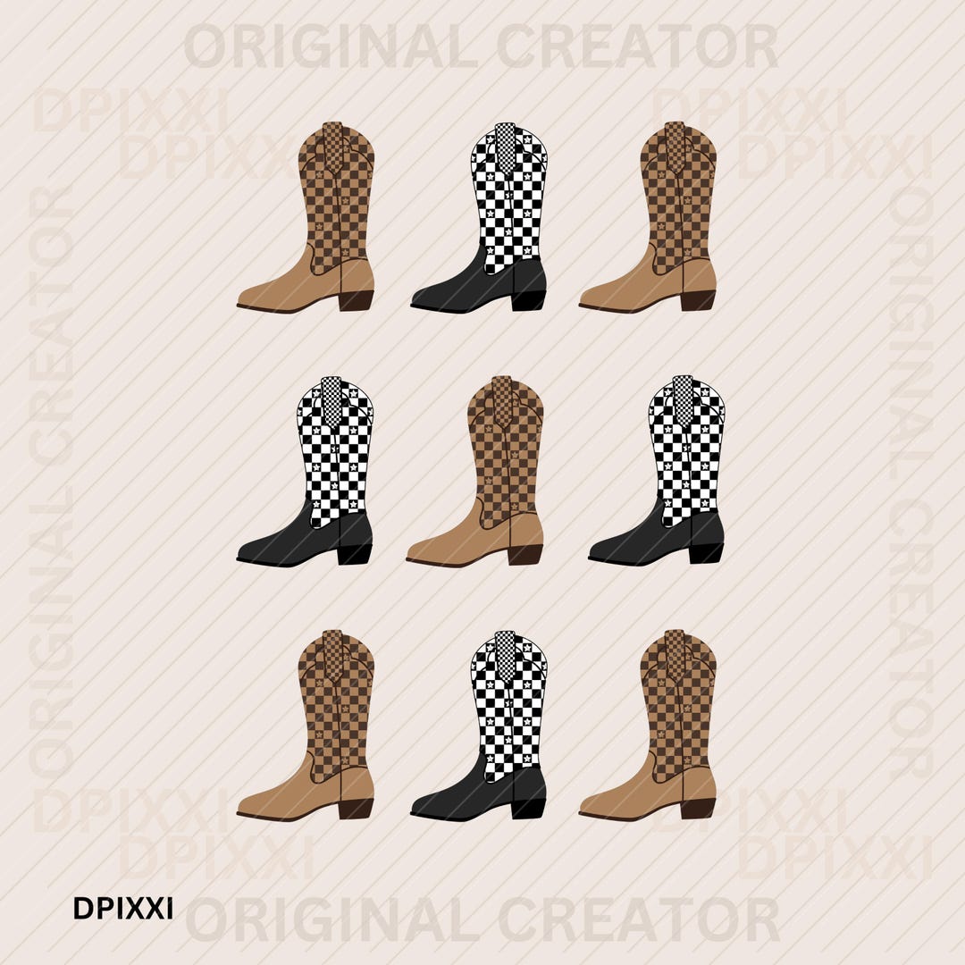 Checker Star Boots PNG * Cowgirl Png Sublimation Design, Chocolate ...