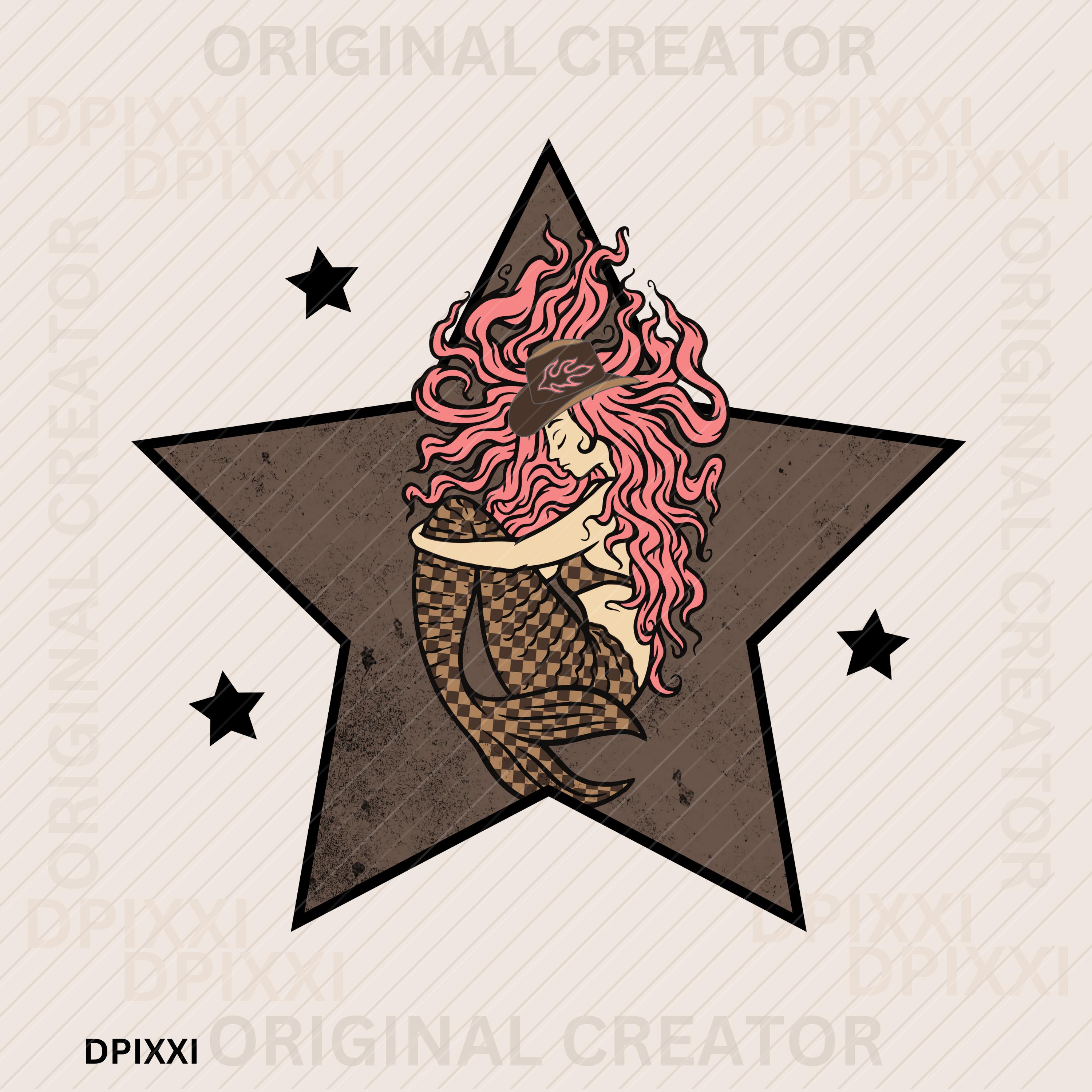 Vintage Mermaid Star PNG, Mermaid PNG, Mermaid Clipart, Mermaid ...