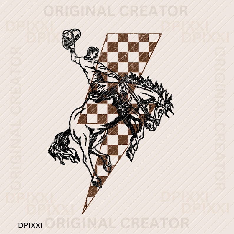 Thunder Cowboy Png Checkered Western Instant Digital Download