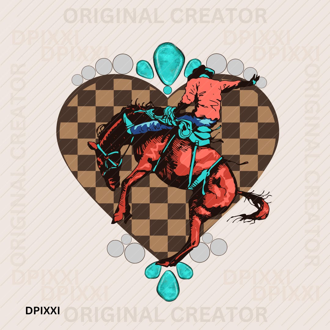 Cowboy Checker Turquoise Heart Valentines PNG * Western Instant Digital ...