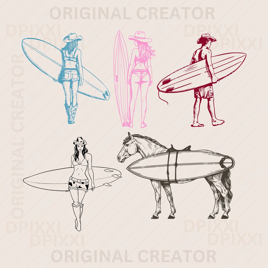 EDITABLE Surf Bundle Png, Svg Cowboy Surf Horse Surfboard Cowgirl Summer Social Club Retro Beach ...