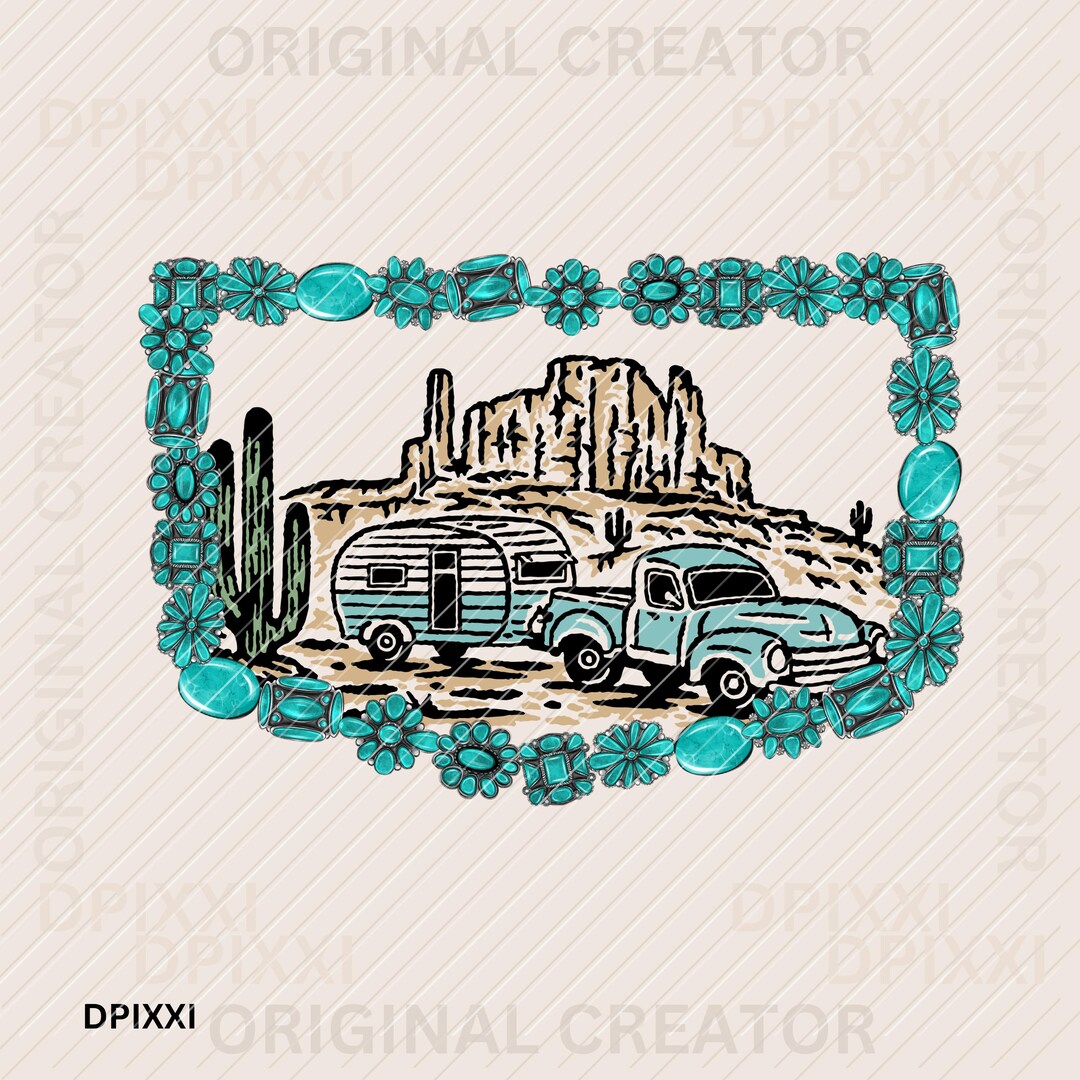 Western Trailer Adventure PNG * Turquoise Frame Trailer Western Instant ...