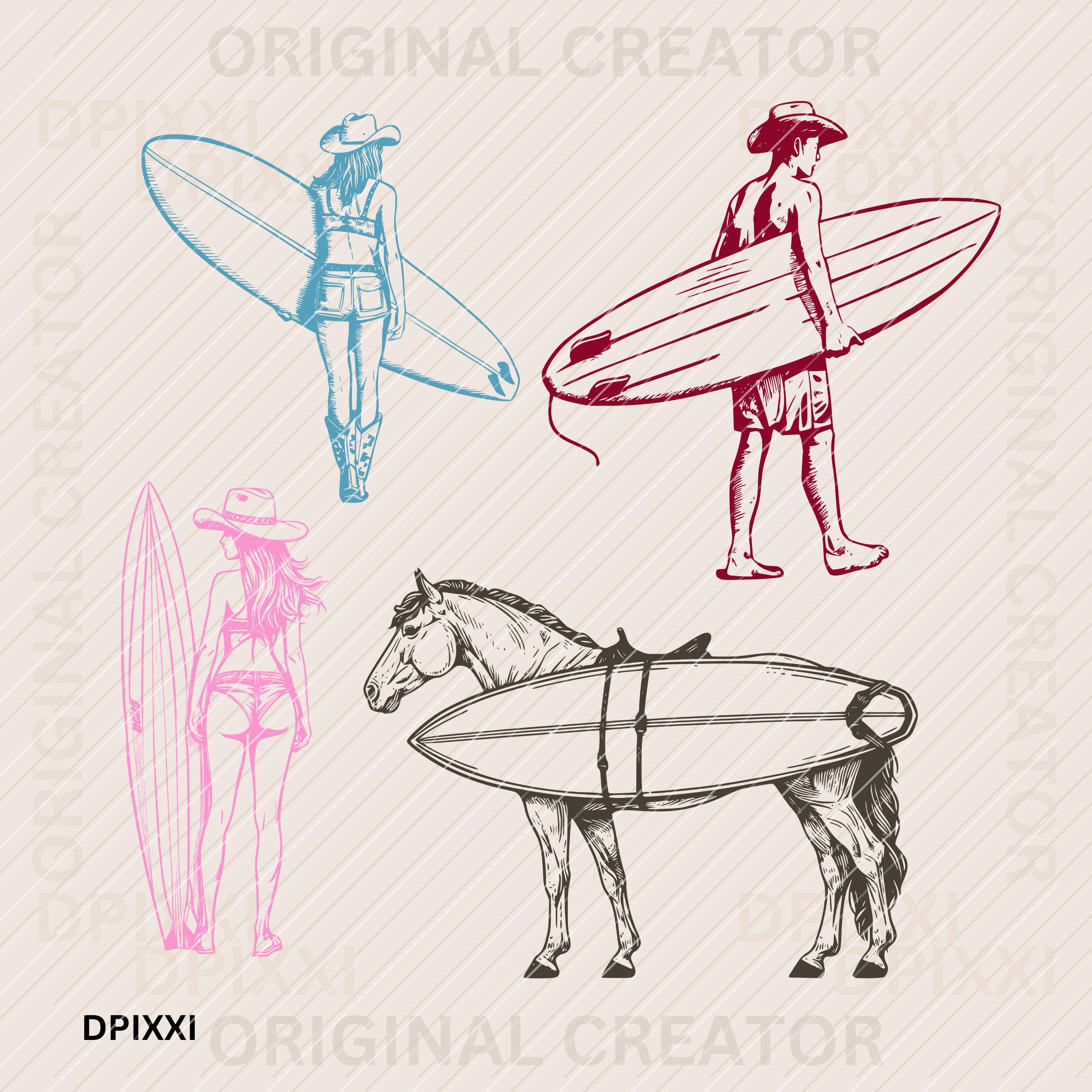 EDITABLE Surf Bundle Png, Svg * Cowboy Surf Horse Surfboard Cowgirl ...