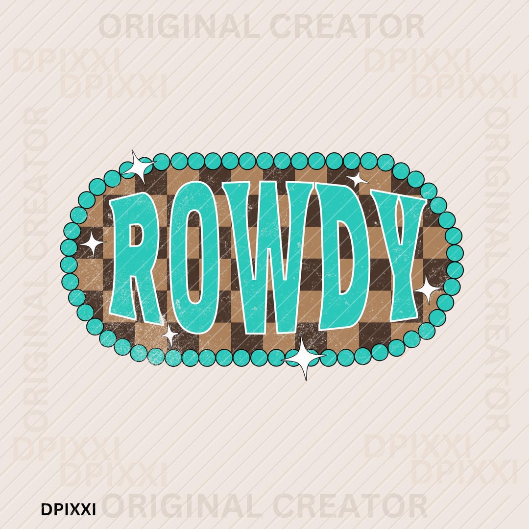 Rowdy Turquoise Checker Print PNG, Western Belt Buckle Sublimation PNG ...