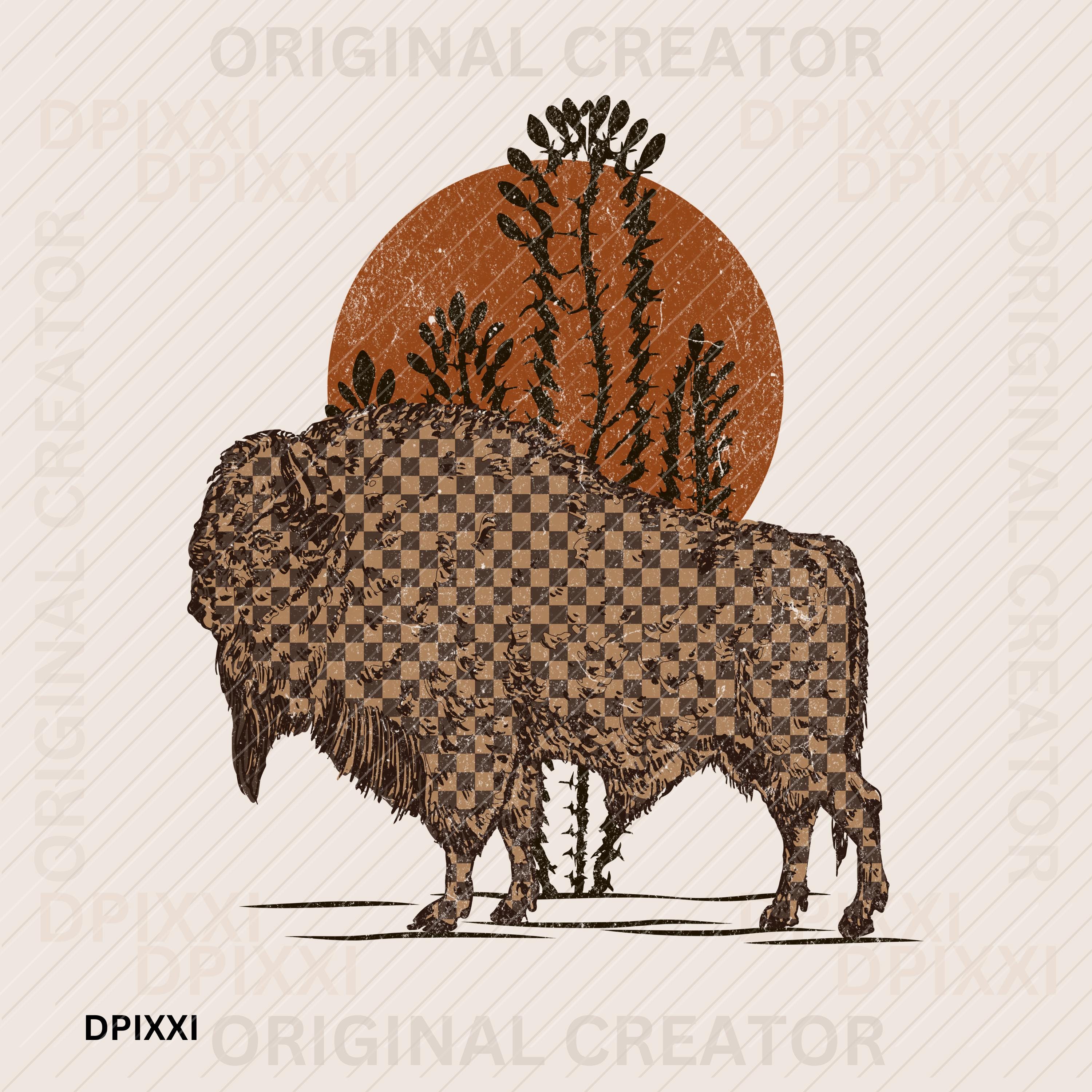 Roam With the Buffalo PNG Checker Desert Cactus Blue Western Instant ...