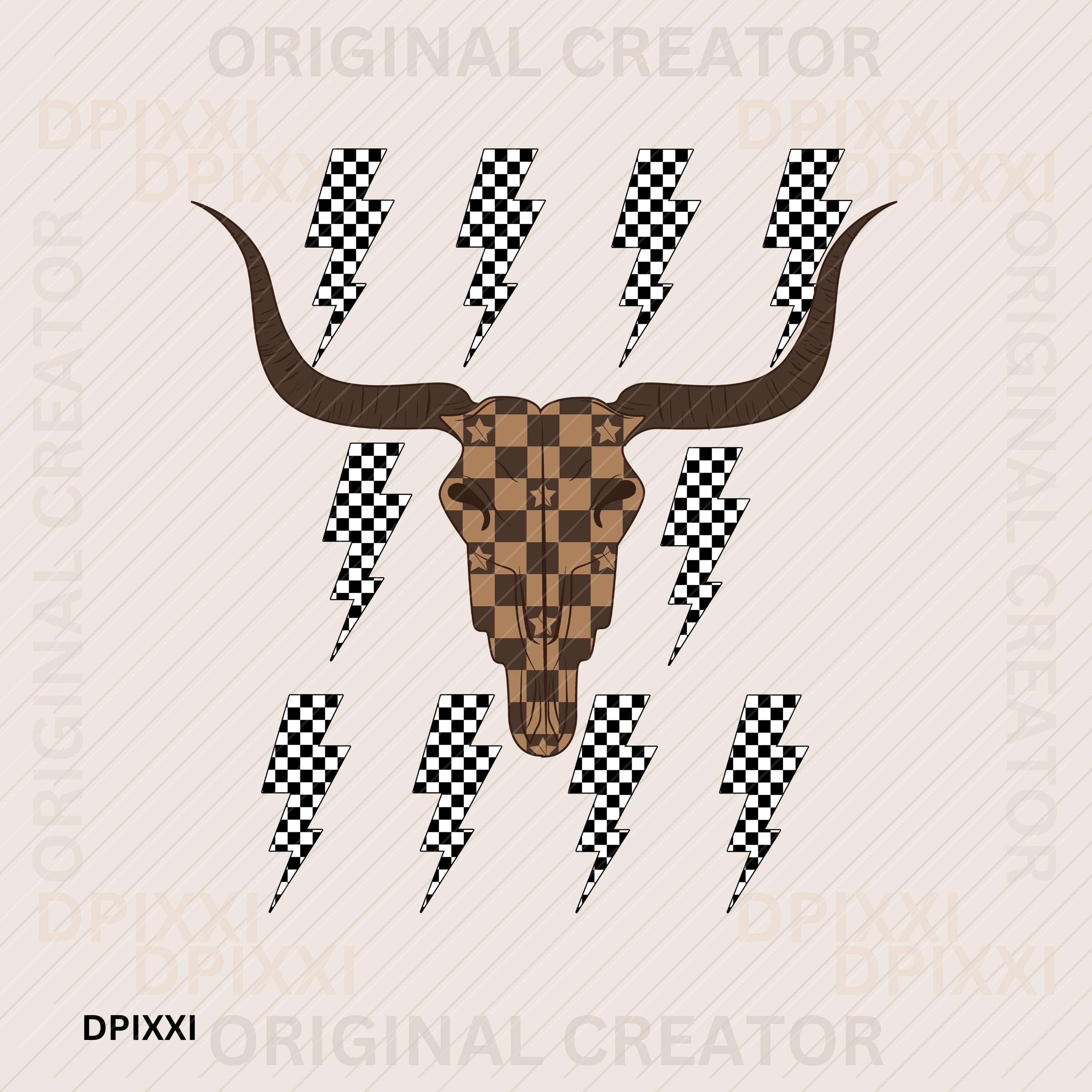 Western Checker Cow Skull Png, Checker Thunder, Boho Western Png ...