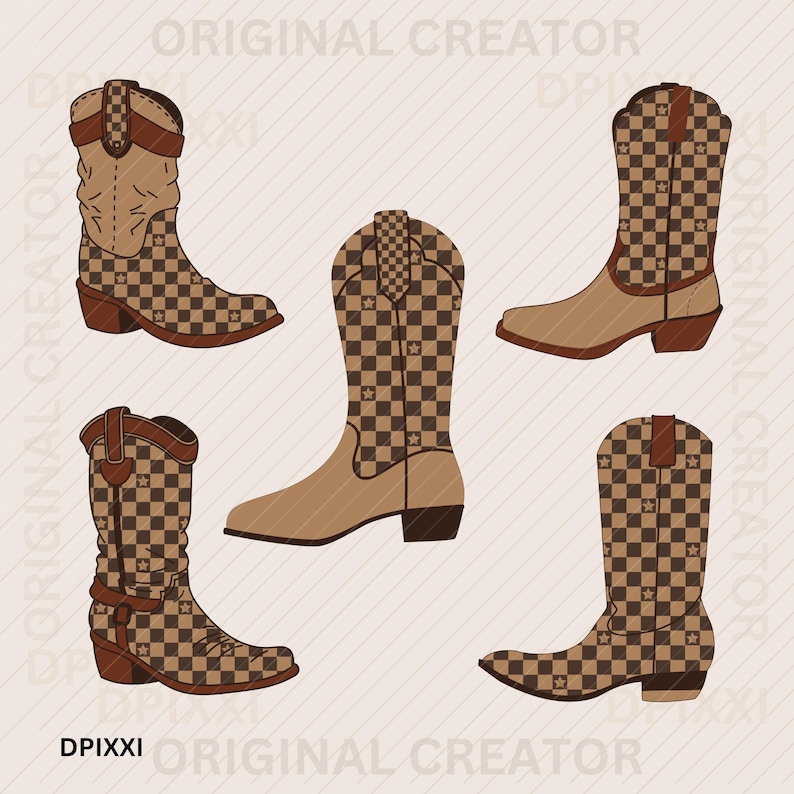 Bundle Checker Boots PNG * Cowgirl Boots, Western Sublimation Design ...