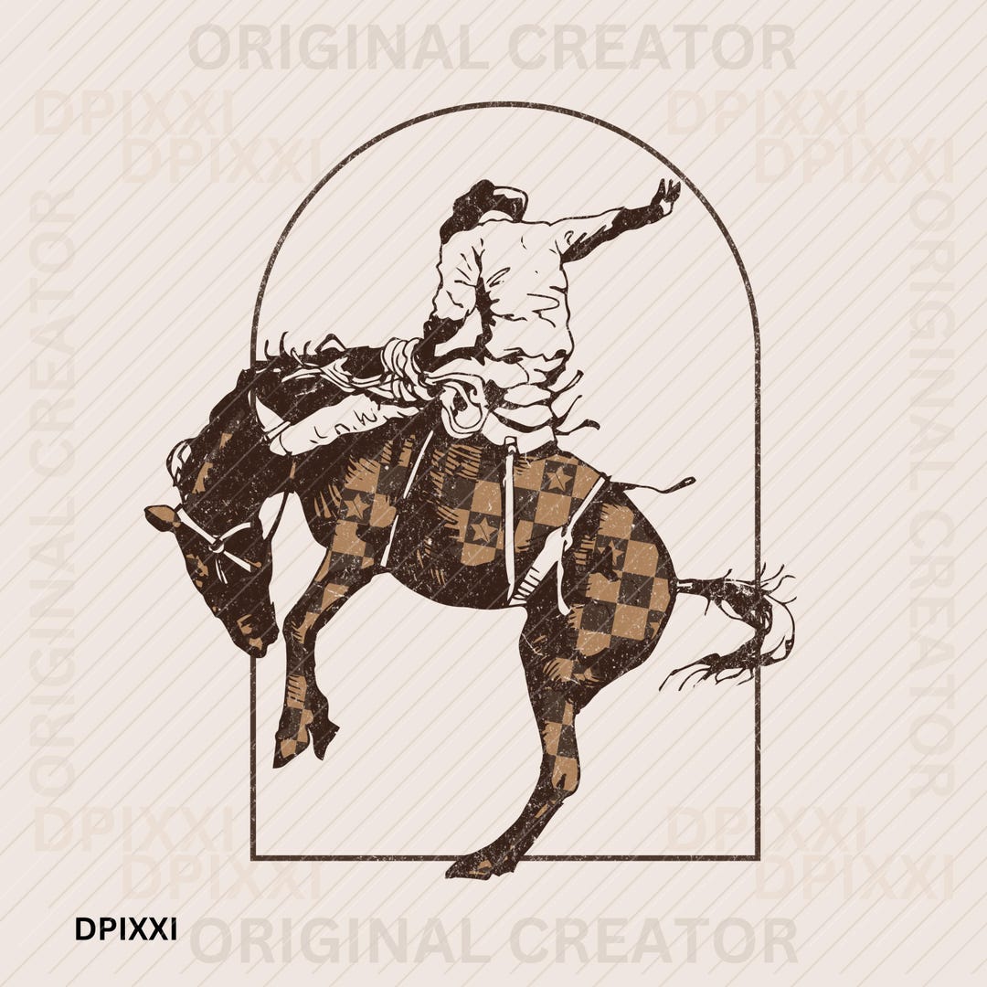 Country Cowboy Checker Riding a Bucking Horse Transparent PNG Digital ...