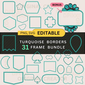 EDITABLE Bundle Turquoise Border Frame Png, Svg * Digital Art Shapes ...