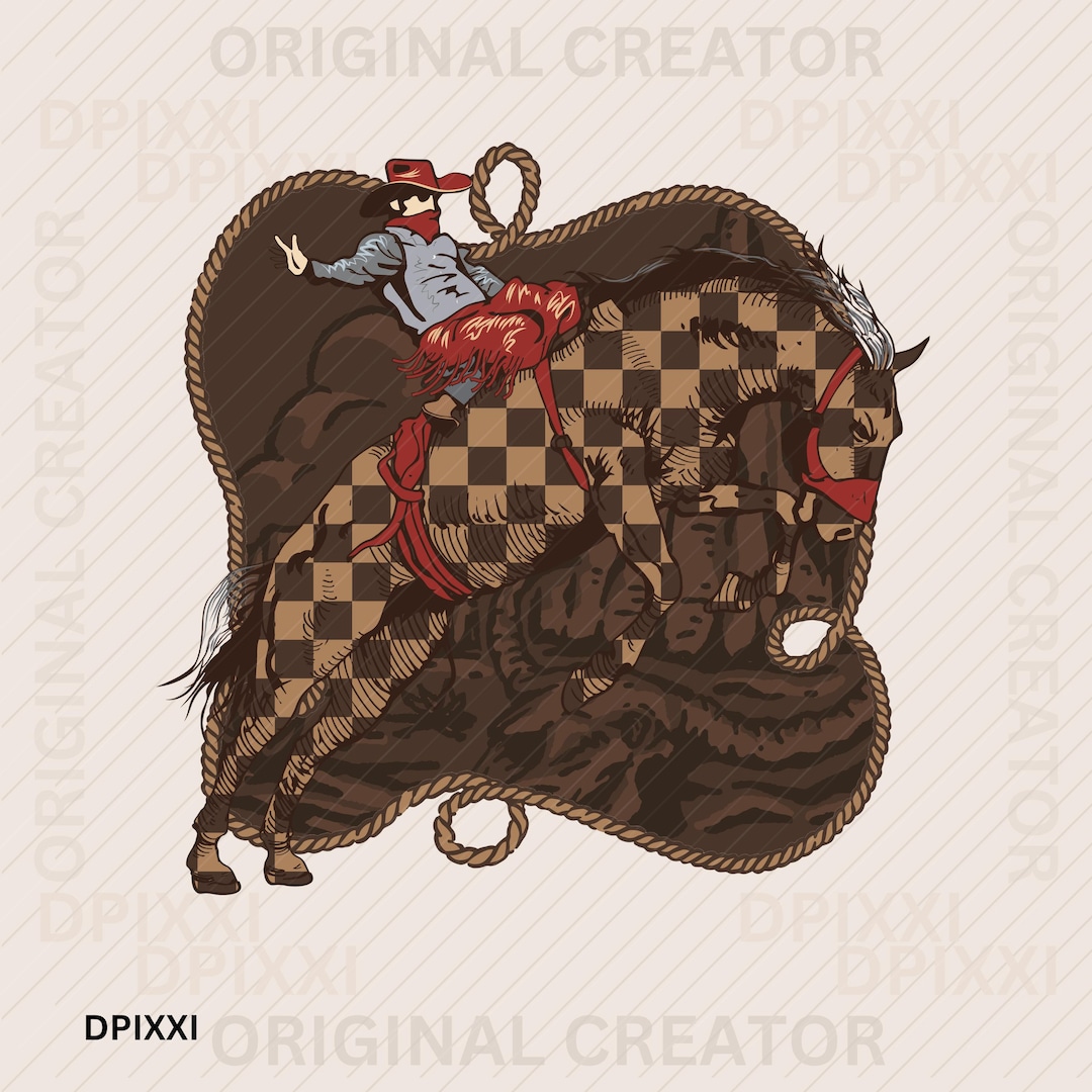 Rodeo Cowboy Western Instant Digital Download | Checker Horse, Trendy ...