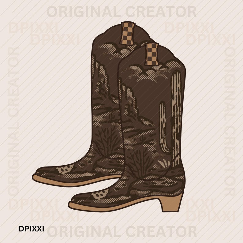 Cowboy Cowgirl Desert Boots PNG * Checker Chocolate Brown Cowboy Boots ...