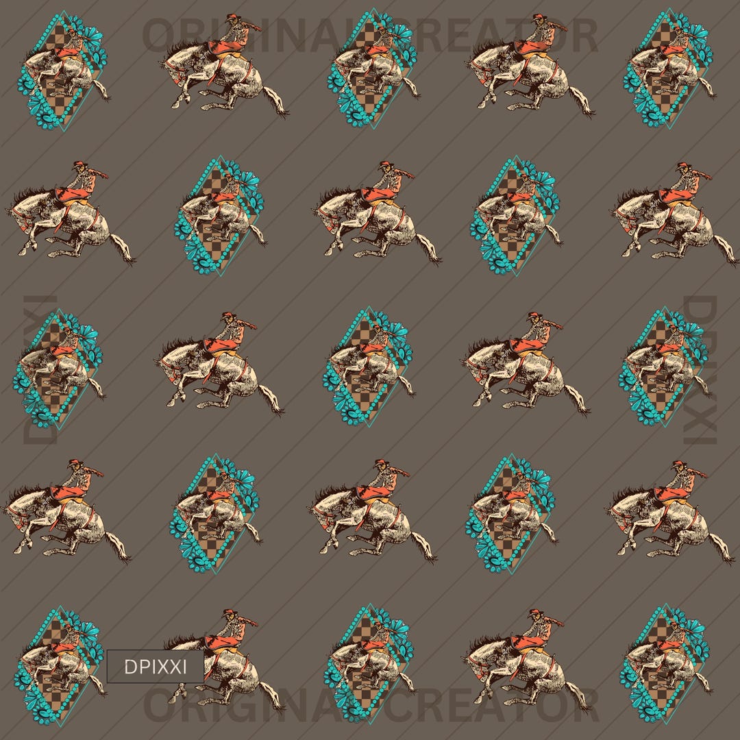 Seamless Pattern Turquoise Checker Cowboy PNG * Cowboy Rodeo Png ...
