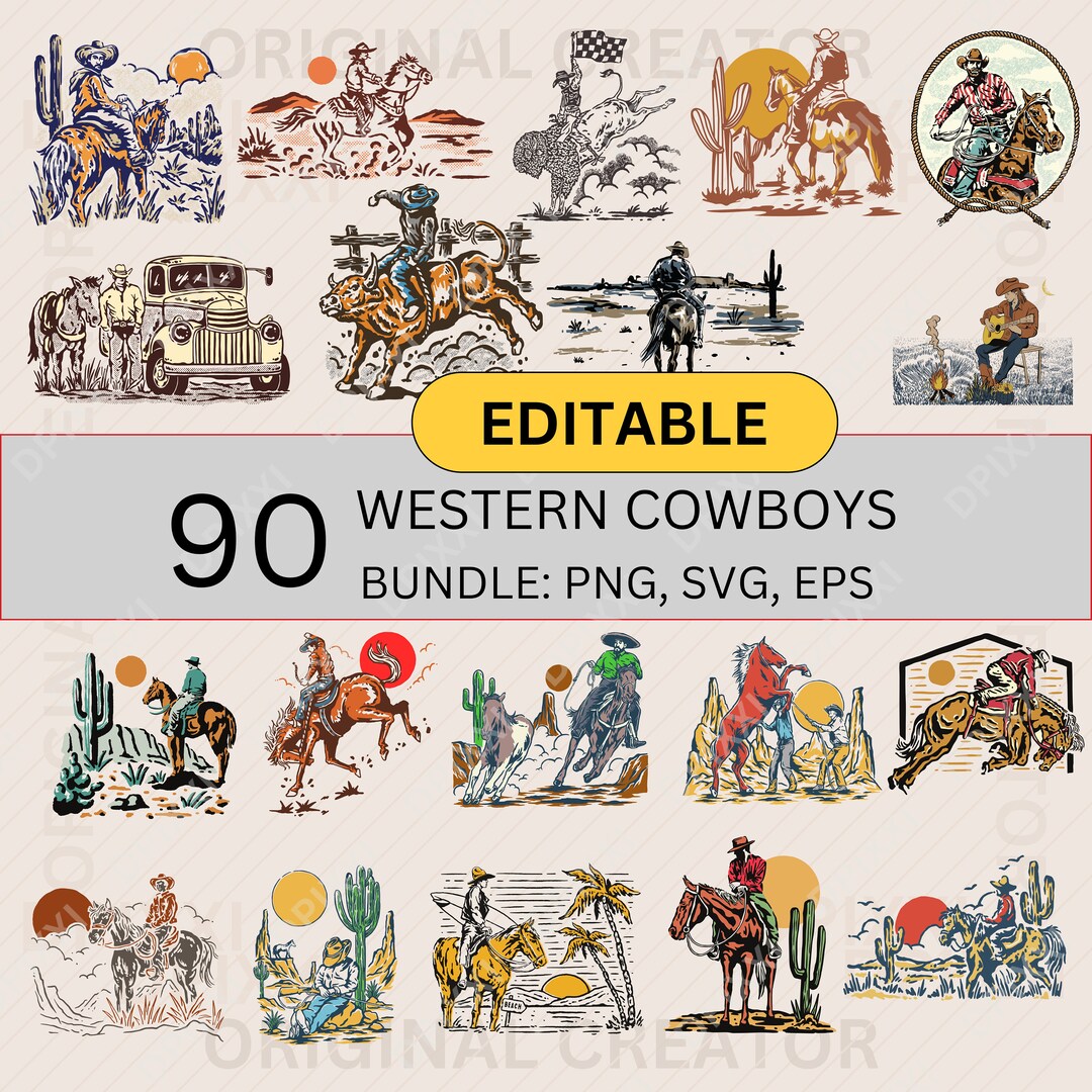 EDITABLE Cowboy Bundle Png, Svg, Eps Cowboy Bundle Png, Western Png ...