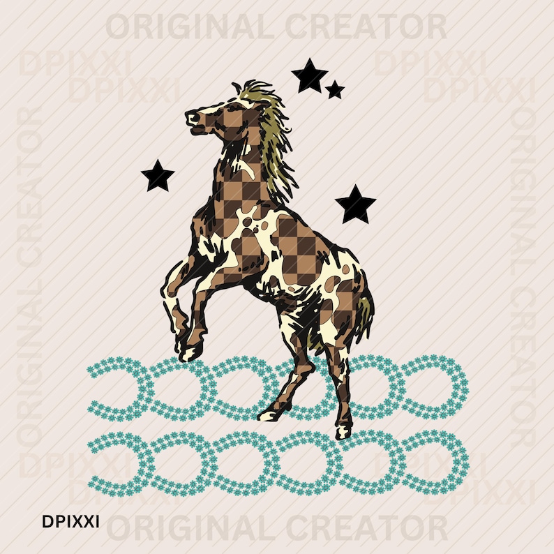 Untamed Jumping Checker Horse PNG * Turquoise Western Instant Digital ...
