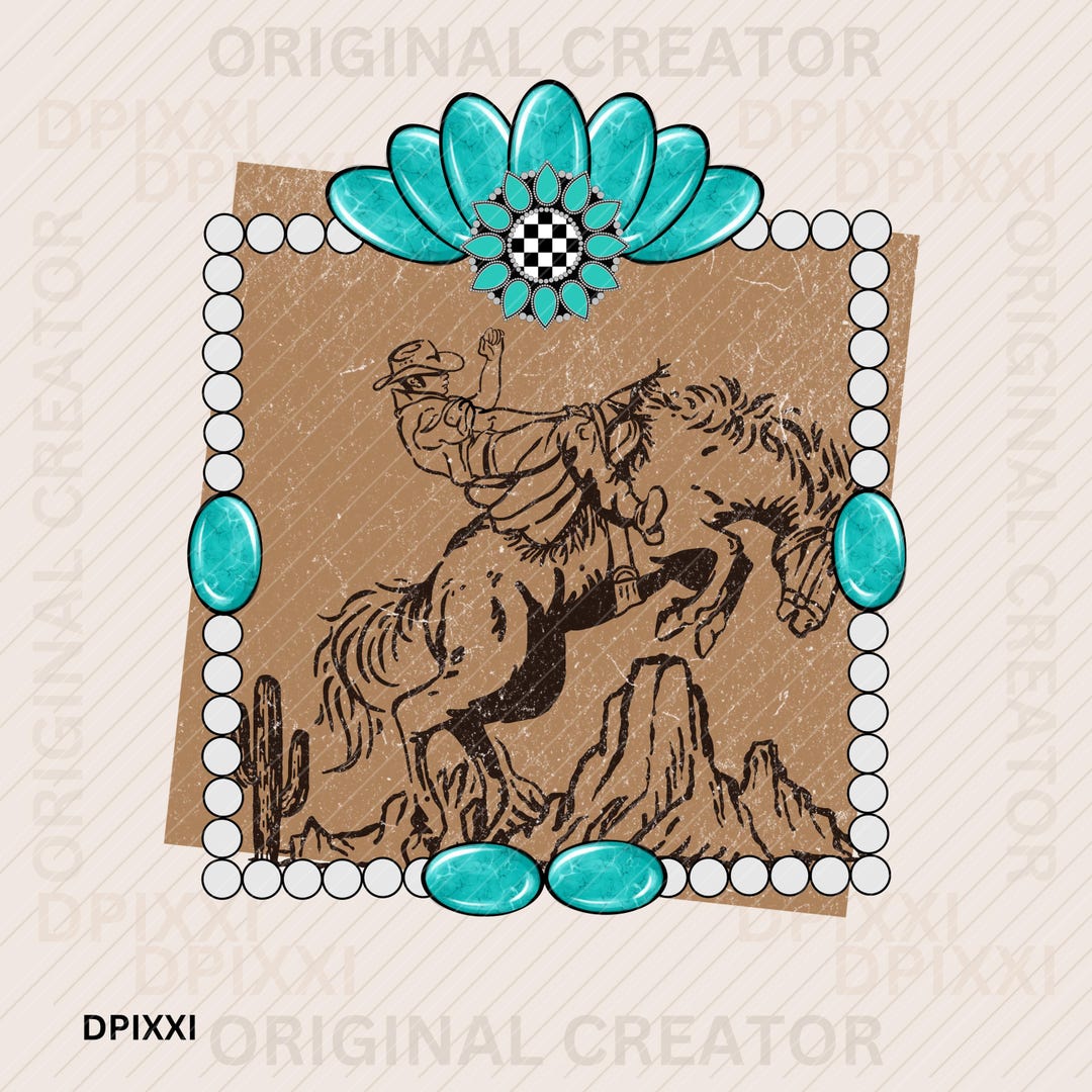 Turquoise Cowboy Desert Digital Art Png * Rodeo Cowboy Checkered ...
