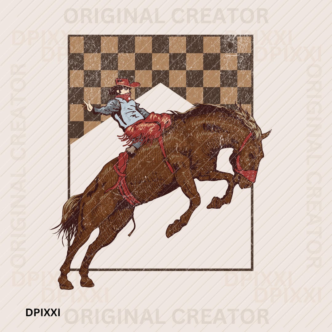 Hopping Cowboy PNG * Checker Horse, Western Punchy Bronc Trendy Rodeo ...