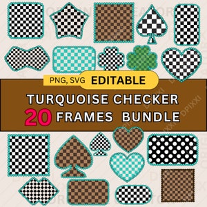 EDITABLE Turquoise Checker Frame Bundle Png, Svg Turquoise Frame, Frame ...
