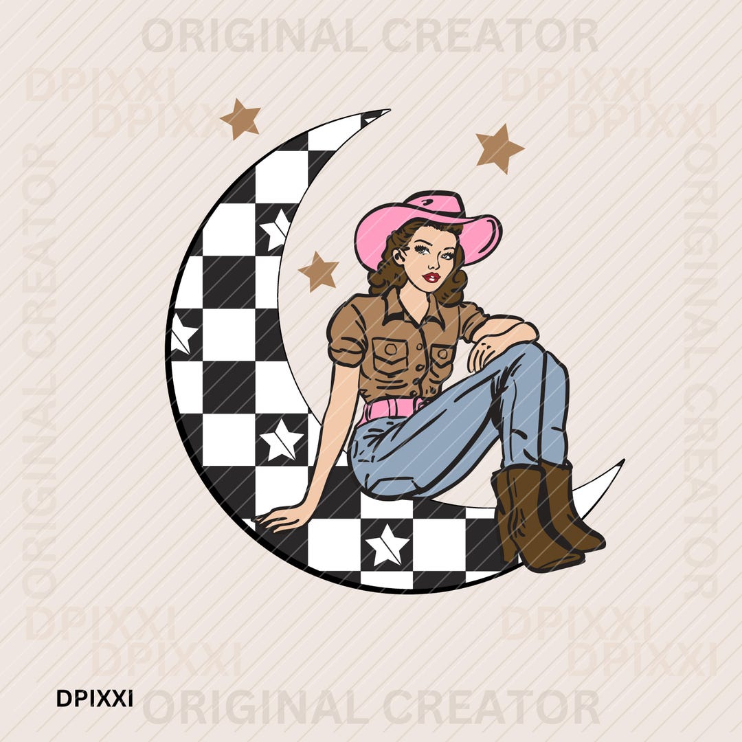 Wishing Checker Moon Cowgirl PNG #66 * Desert Country Western Instant ...