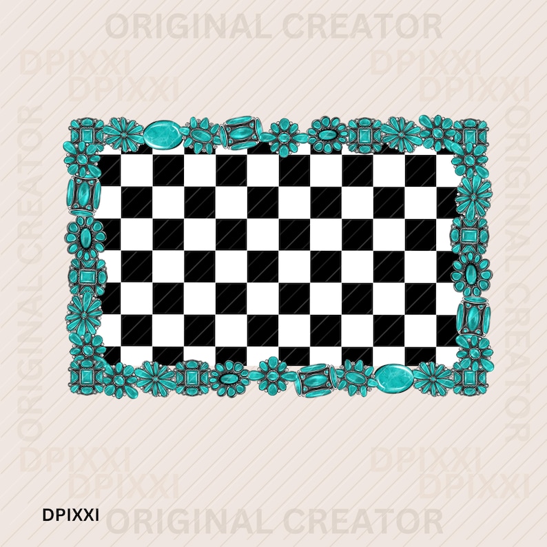 3 SETS Turquoise Checker Shape PNG Digital Download | Checkered ...