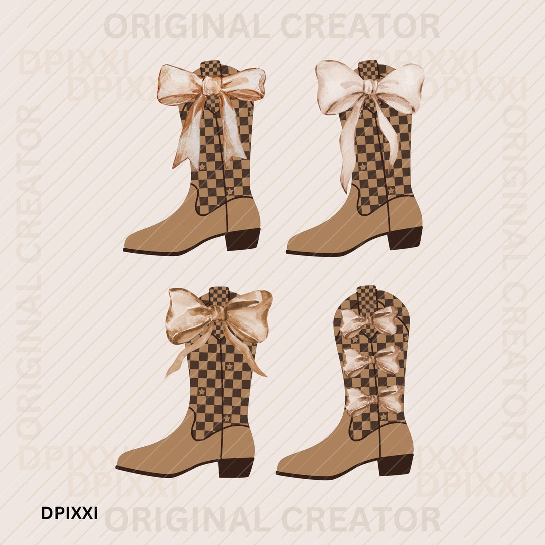 2 SETS Checker Cowgirl Bow Boots Png #39 * Western Sublimation Design ...
