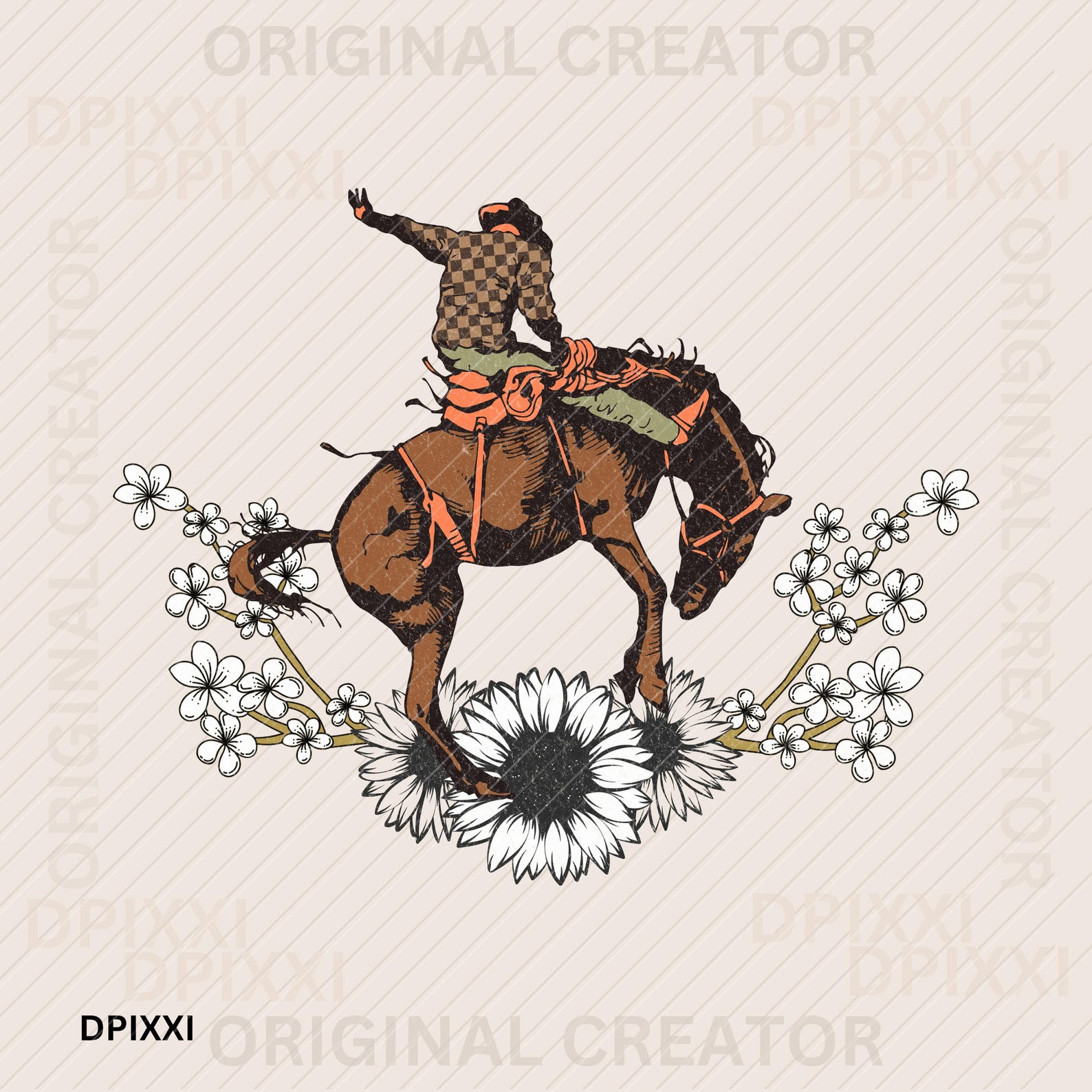 Flower Field Cowboy PNG * Cowboy Checkered Western Instant Digital ...