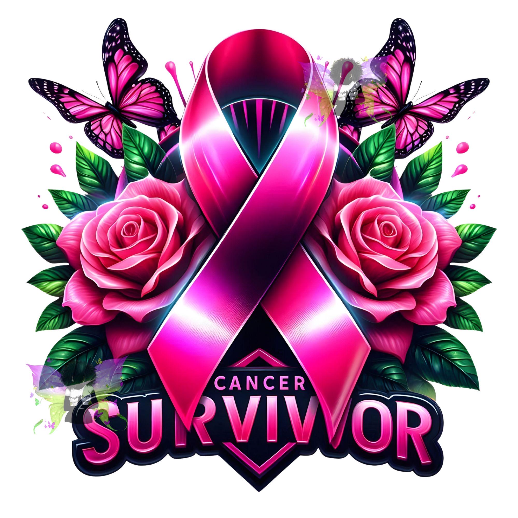 Cancer Survivor PNG – Pink Ribbon Roses & Butterflies – Breast Cancer ...