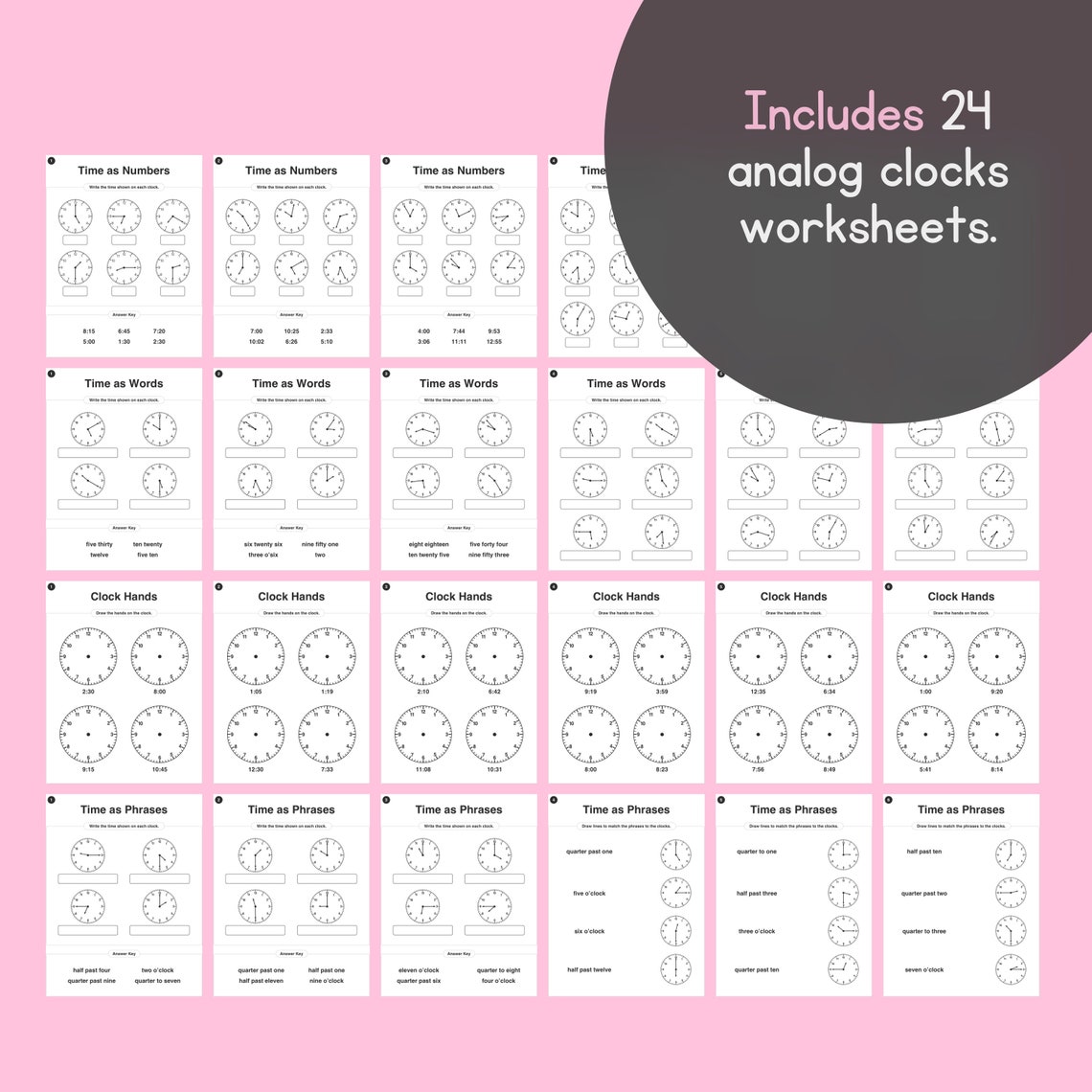 Analog Clocks – 1st, 2nd, 3rd Grade Telling Time Worksheets – no Prep ...