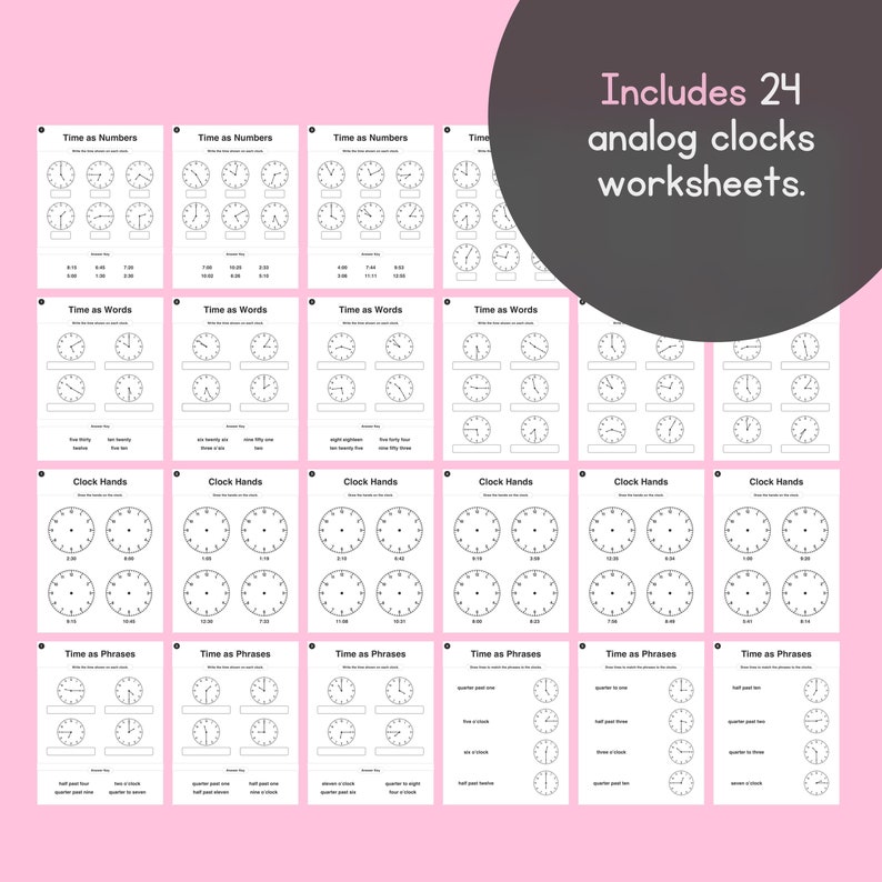 Analog Clocks – 1st, 2nd, 3rd Grade Telling Time Worksheets – no Prep ...